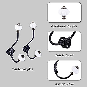 NIKKY HOME Wall Hooks Decorative 2 Pack Hanging Rustic Vintage Pumpkin Metal Iron Ceramic Antique Mounted Wall Hook for Towels Coat Bag Scarf Cap Hat Key for Farmhouse Mudroom Closet Bathroom, White