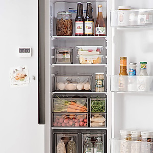 MineSign 4 pack Stackable Refrigerator Organizer Bins Pull-Out Drawers for Fruit and Veggies Storage Organizer for Fridge Clear Drawer Containers with Handle Divided Organization for Produce Saver