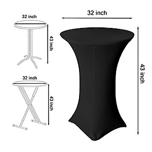 Antuen 4 Pack 32x43 Inch Black Spandex Cocktail Table Covers, Highboy Top Tablecloth, Round Fitted Tablecloth for Folding Table, Stretch Cocktail Table Tablecloth for Party Wedding(32x43, 4PC Black)