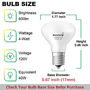 Maelsrlg E17 R14 LED Bulb, 4W (40W Equivalent) Mini Reflector Floodlight Light Bulb, E17 Intermediate Base, Daylight White 5000K, 400 Lumens, Dimmable, Pack of 6