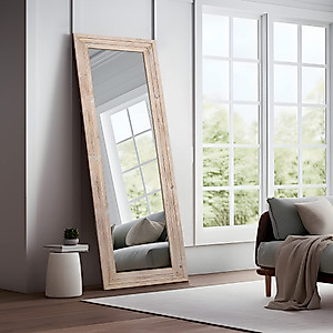 NeuType Rustic Full Length Mirror 65"x22" Large Mirror Rectangular Vintage Wood Framed Floor Mirror Full Body Mirror Hanging or Leaning Against Wall for Living Room Farmhouse, Weathered White