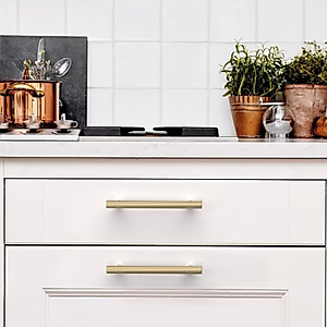 KNOKLOCK 10 Pack 3.75 Inch(96mm) Kitchen Cabinet Handles Brushed Brass Cabinet Pulls Gold Kitchen Cabinet Hardware Drawer Pulls for Dresser Cupboard Wardrobe