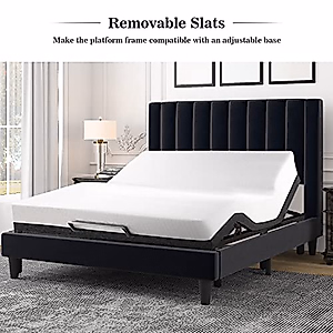Allewie Queen Bed Frame/Velvet Upholstered Bed Frame with Vertical Channel Tufted Headboard/Strong Wooden Slats/Platform Bed Frame/Mattress Foundation/Box Spring Optional/Easy Assembly/Black…