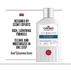 Cremo Barber Grade Blue Cedar & Cypress 2-in-1 Shampoo & Conditioner, 16 Fl Oz (2-Pack)