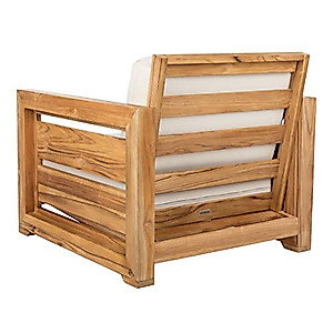 SAFAVIEH Couture Patio Guadeloupe Natural Brazilian Teak and White Outdoor Club Chair