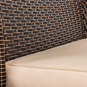 Patio Sense 62776 Bondi Armchair All Weather Lightweight & Durable Outdoor Seating Wicker Low Maintenance Khaki Cushion Included - Mocha