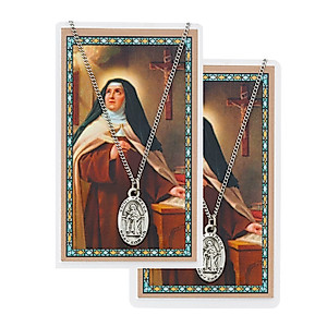 CatholicStore St. Teresa of Avila Pewter Medal with Laminated Holy Card, 18" Chain, 2-Count Value Pack. MCV-PSD500TH