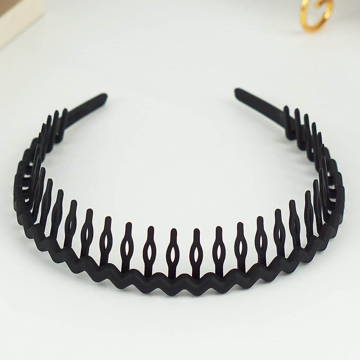 Xiaocao8 5PCS Non Slip Plastic Headbands for Women and Girls Wide Head Bands with Teeth Black Blue White Coffee Pink Green Hair Bands (Black)