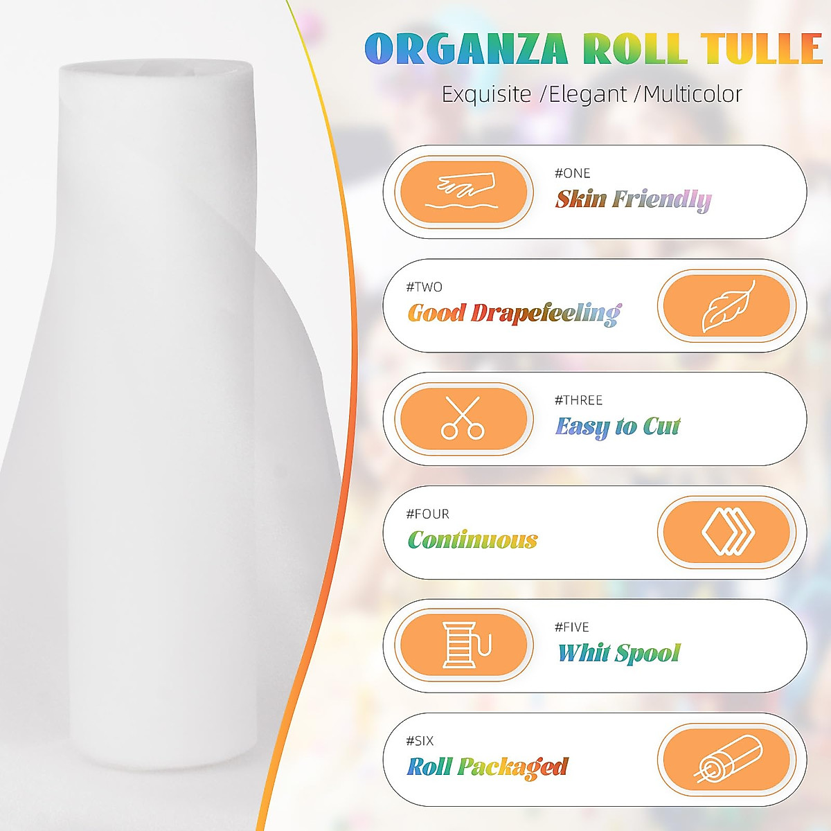 ICOSHOW Crystal Organza Fabric Tulle 11 Inch by 50 Yards Sheer Tulle Rolls for DIY Craft Wedding Party Baby Shower Decor Gift Wrapping Party Supplies (White)