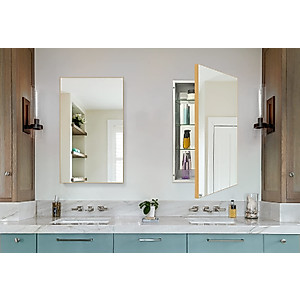 FOMAYKO Bathroom Medicine Cabinet with Farmhouse Black Aluminium Alloy Framed 26(H) x 16(W) Inches Bathroom Cabinet Recess or Surface Mount Mirror Cabinet for Bathroom Toilet Kitchen