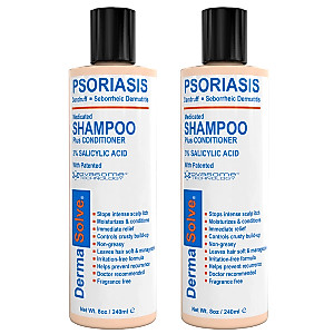 Dermasolve Scalp Psoriasis Medicated Shampoo & Conditioner - Naturally Heals Dandruff Seborrheic Dermatitis Itchy Flakey Inflamed Skin & Provides Soothing Moisturizing Relief - 8 oz bottles (2 Pack)