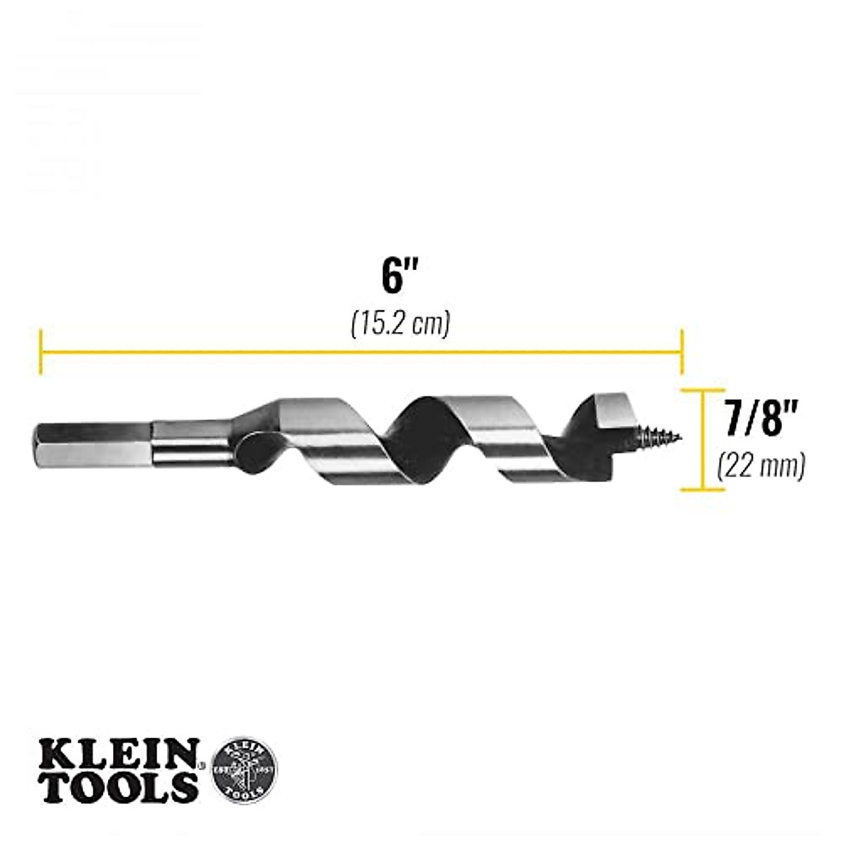 Klein Tools 53404 Steel Ship Auger Bit with Screw Point, 7/8-Inch Bit x 4-Inch Twist Length For Drilling Through Wood with Nails