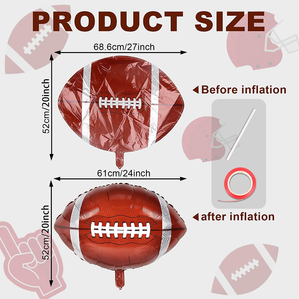 Eaezerav 8 Pcs Football Balloons Football Themed Birthday Party Supplies for Super Bowl Decor, Football Party Balloons Foil Balloon Sport Themed Birthday Party Decor for Boys