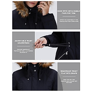 ROYAL MATRIX Women's Winter Coats Fleece Lined Parka Jacket Hooded Long Winter Warm Parka Coat with Pockets Black,8