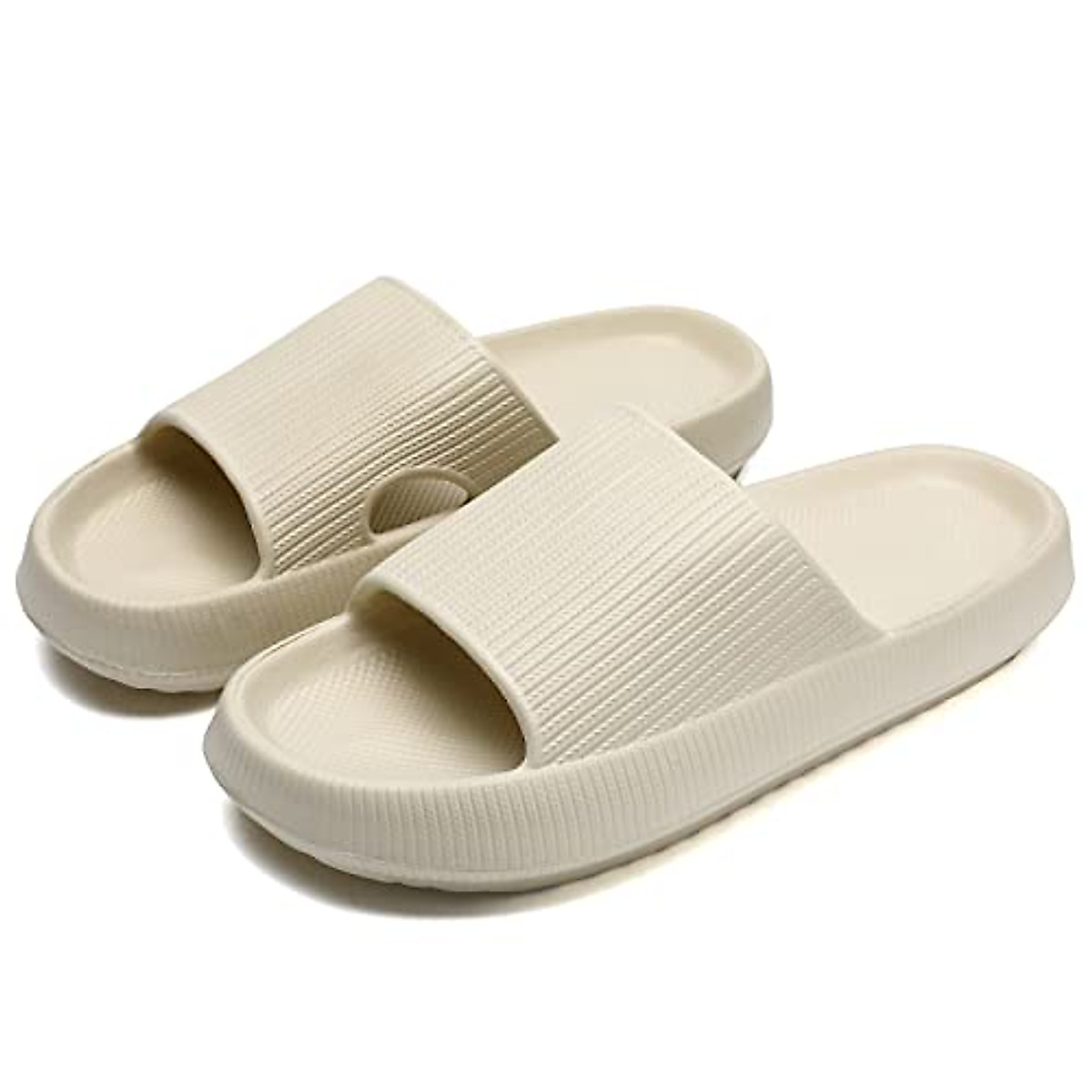 Jaeynow Cloud Slides for Women,Unisex Pillow Slippers Non-Slip Open Toe Quick Drying Shower Shoes Indoor Outdoor Beach Pool Garden Women Sandals Thicken Sole Slides for Men(Beige 38/39)