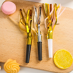 MCPINKY 36PCS Metallic Fringed Noise Makers, Glitter Party Blowers for Adults and Kids Gold Silver Pink Noisemakers for Birthdays Graduation New Year Christmas