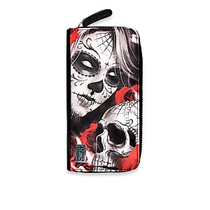Liquorbrand Eternal Bliss Sugar Skull Tattoo Women's Zip Around Wallet Dia De Los Muertos