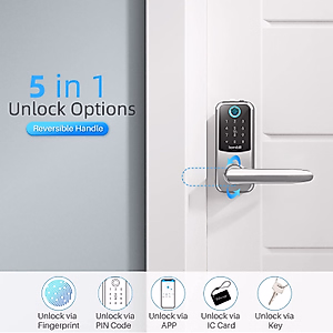 Fingerprint Door Locks with Handle, Hornbill Smart Keyless Entry Locks with Touchscreen Keypad,Bluetooth Front Door Lock, Electronic Digital Deadbolt with Reversible Handle, Free App, Fobs, Code