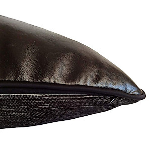 pillowerus Artificial Leather Black 14"x24" Inches Couch Pillowcase Cushion Cover - Modern Fashionable Decorative Throw Lumbar Bolster Pillow Case with Piping for Indoor-Outdoor Home, Office, Car