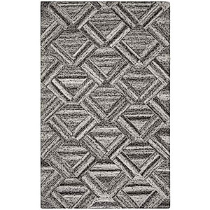 SAFAVIEH Abstract Collection Area Rug - 6' x 9', Grey & Black, Handmade Wool & Viscose, Ideal for High Traffic Areas in Living Room, Bedroom (ABT607F)