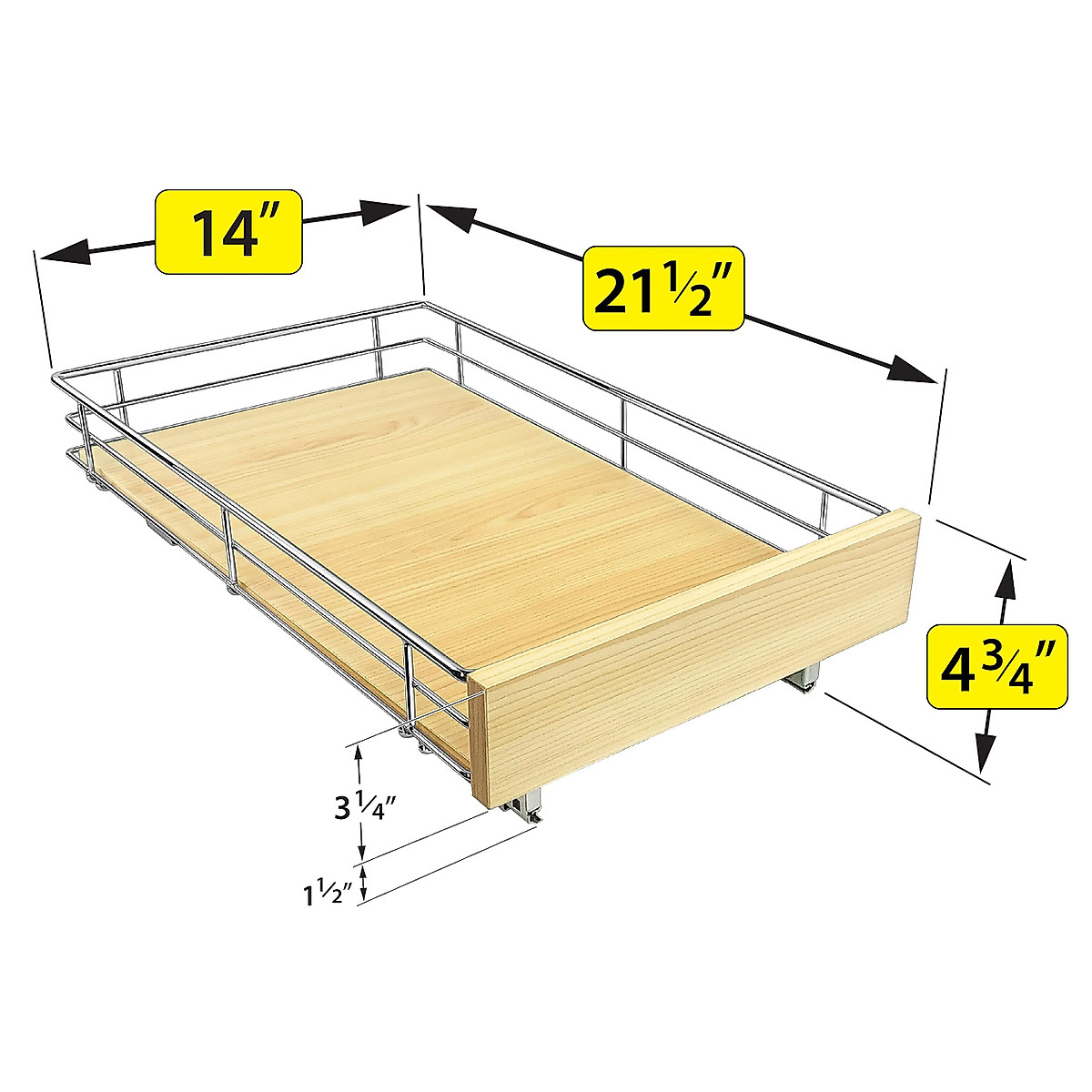 LYNK PROFESSIONAL® SELECT™ Pull Out Cabinet Organizer, 14" x 21" Slide Out Drawers for Kitchen Cabinets - Sliding Pull-Out Pantry Shelves – Home Shelf Organizers - Lifetime Ltd. Warranty, Wood Chrome