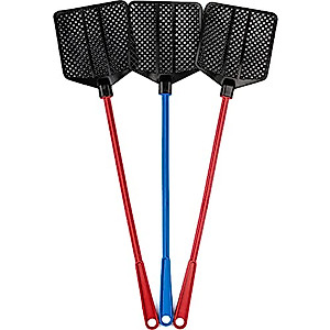 OFXDD Rubber Fly Swatter, Long Fly Swatter Pack, Fly Swatter Heavy Duty, Red and Blue Colors (3 Pack)