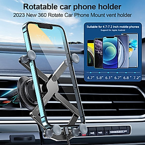 Phone Holder Car Invisible, Invisible Rotatable Air Vent Mount Car Phone Holder 360° Anti-Shake Universal Phone Mount, Adjustable Cell Phone Holder for Car Dashboard & Air Vent (Black,Knob Version)
