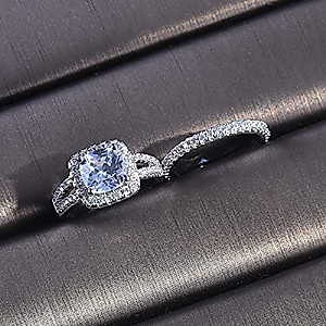 COSJOOHY 925 Sterling Silver Sparkling Full Diamond Ring Cocktail Rings Round Cut Cubic Zirconia Engagement Ring Set CZ Diamond Multi Row Eternity Engagement Wedding Ring Set Women's (6)