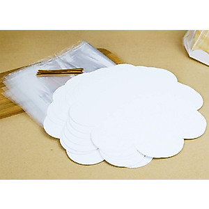 Mistari Clear Plastic Bake Bags Cellophane Treat Bags for Toast Bread Cookie Candy Cake Bakery Gift Packaging, 8“ Cake Tray and Gold Ribbon (20 Pack)