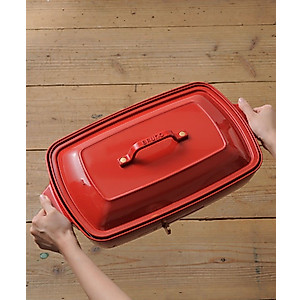 BRUNO Hot Plate Grande Size + Ceramic Coat Partition Pot + Grande For The Grill Plate + Grande Recipe Book 4-Piece Set Red