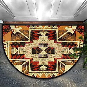 Native American Arrow Style Half Round Door Mat Indoor Entrance 24X36" Ethnic Semi Circle Floor Rug Non Slip Absorbent Bathroom Mats Half Moon Area Rugs for Kitchen Patio Fireplace Hearth Rugs