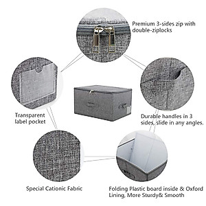 iwill CREATE PRO Pack of 3, Fabric Folding Clothes Storage Boxes with Zip Lid for Wardrobe, Black Gray