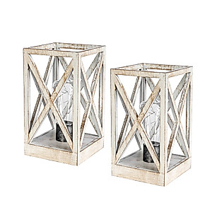 WINGBO 2 Pack Retro Battery Powered Table Lamps, Battery Operated Cordless Lamp Set, Portable Nightlight Decorative Light for Living Room Dining Room Bedroom Entryway Patio Backyard, White Finish