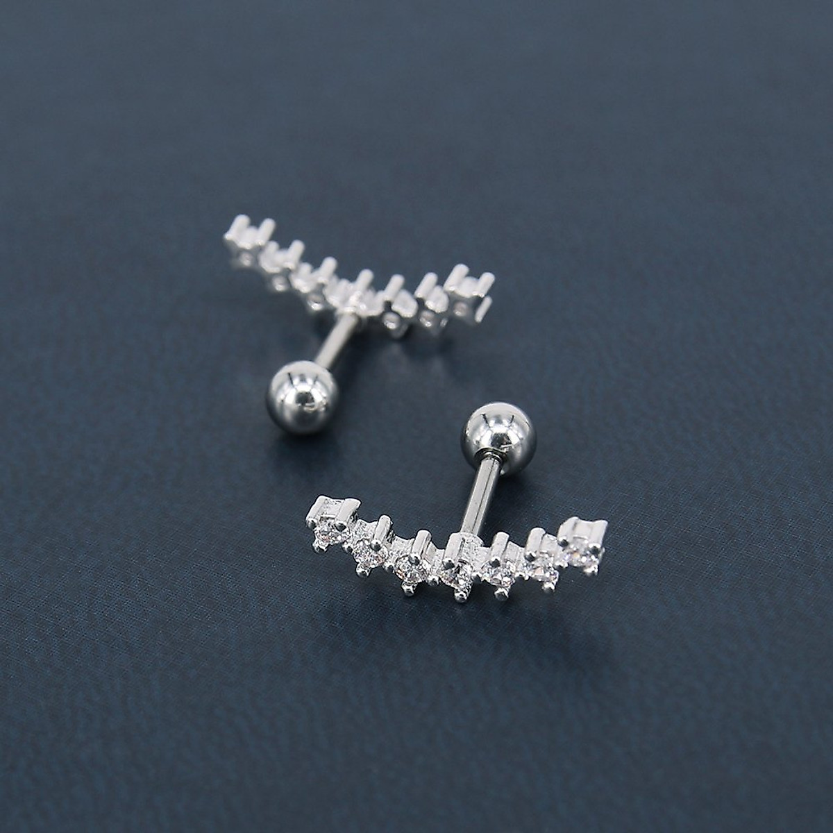 ZS Curve Seven Stud CZ Stud Earrings 316L Stainless Steel Ear Helix Conch Cartilage Piercing (White)