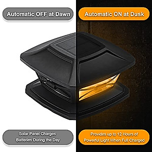 SMY Lighting Solar Post Lights Outdoor 2 Modes LED Solar Fence Cap Light for 4x4 5x5 6x6 Posts Deck Patio Garden Decoration Warm White/Cool White Lighting Black (2 Pack)