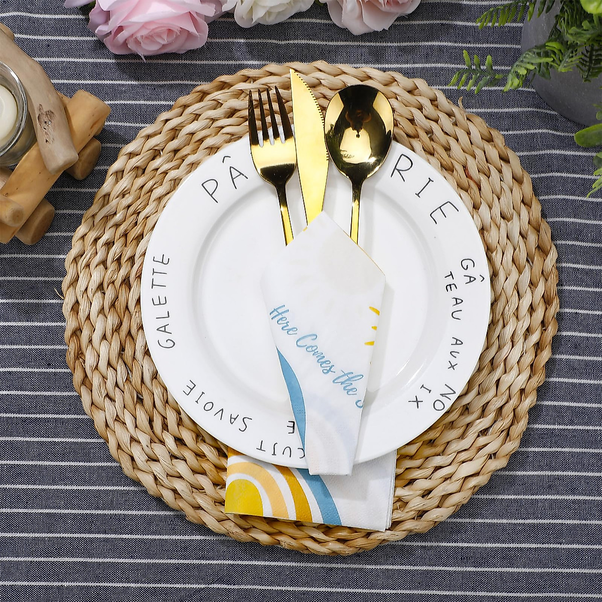 Fulmoon 100 Pcs Here Comes The Son Baby Shower Decorations Napkins Disposable Rainbow Paper Napkins Cocktail Party Napkins Boho Party Decorations for Boys Kids Birthday Supplies