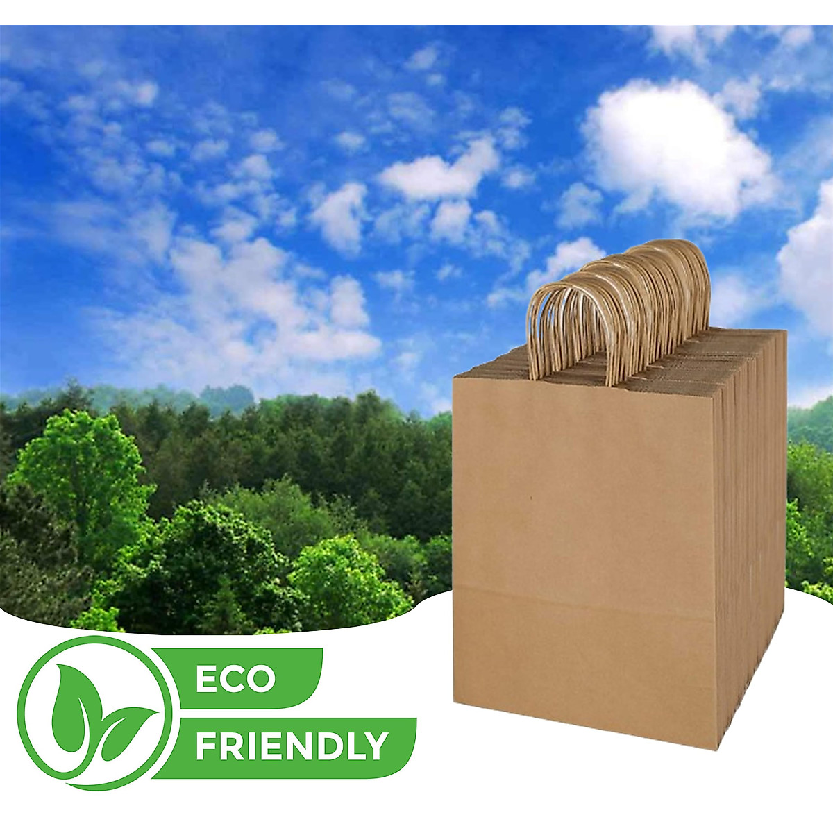 Premium 10x5x13 Paper Bags with Handles - Pack of 100, Kraft Paper Bags Ideal for Shopping, Wedding, Business, Retail, Craft, Gifts & More - Durable, 100% Recyclable Brown Quality Bags