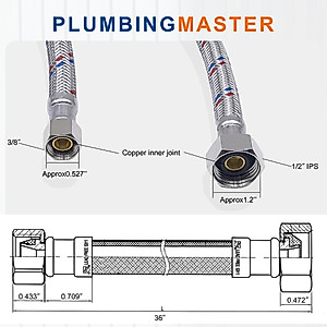 PLUMBINGMASTER 36'' Faucet Hose Connector, 3/8" Comp x 1/2" FIP Braided Stainless Steel Faucet Water Supply Lines for Bathroom Kitchen Sink Faucet 2Pcs