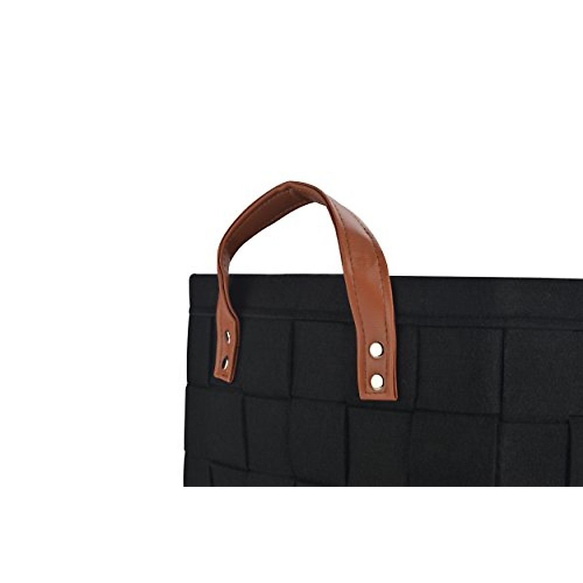 Collapsible Storage Basket Bins, Foldable Handmade Rectangular Felt Fabric Storage Box Cubes Containers with Handles- Large Organizer For Nursery Toys,Kids Room,Towels,Clothes, Black （16"x11.8"x11.5"）