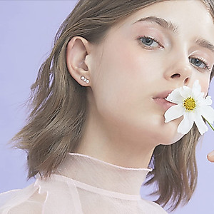 20g Minimalist 3 Pearl 925 Sterling Silver Tiny Mini Cute Small Ball Cartilage Stud Earrings for Women Teen Girls Sensitive Ear Dainty Simple Piercing Post Screw Back Helix Tragus Hypoallergenic