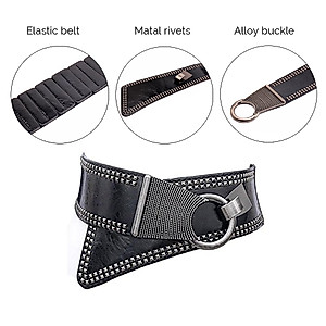 Women's Fashion Vintage Wide Waist Belt Elastic Stretch Cinch Belts With Interlock Buckle(Black,Small(26"-33"))