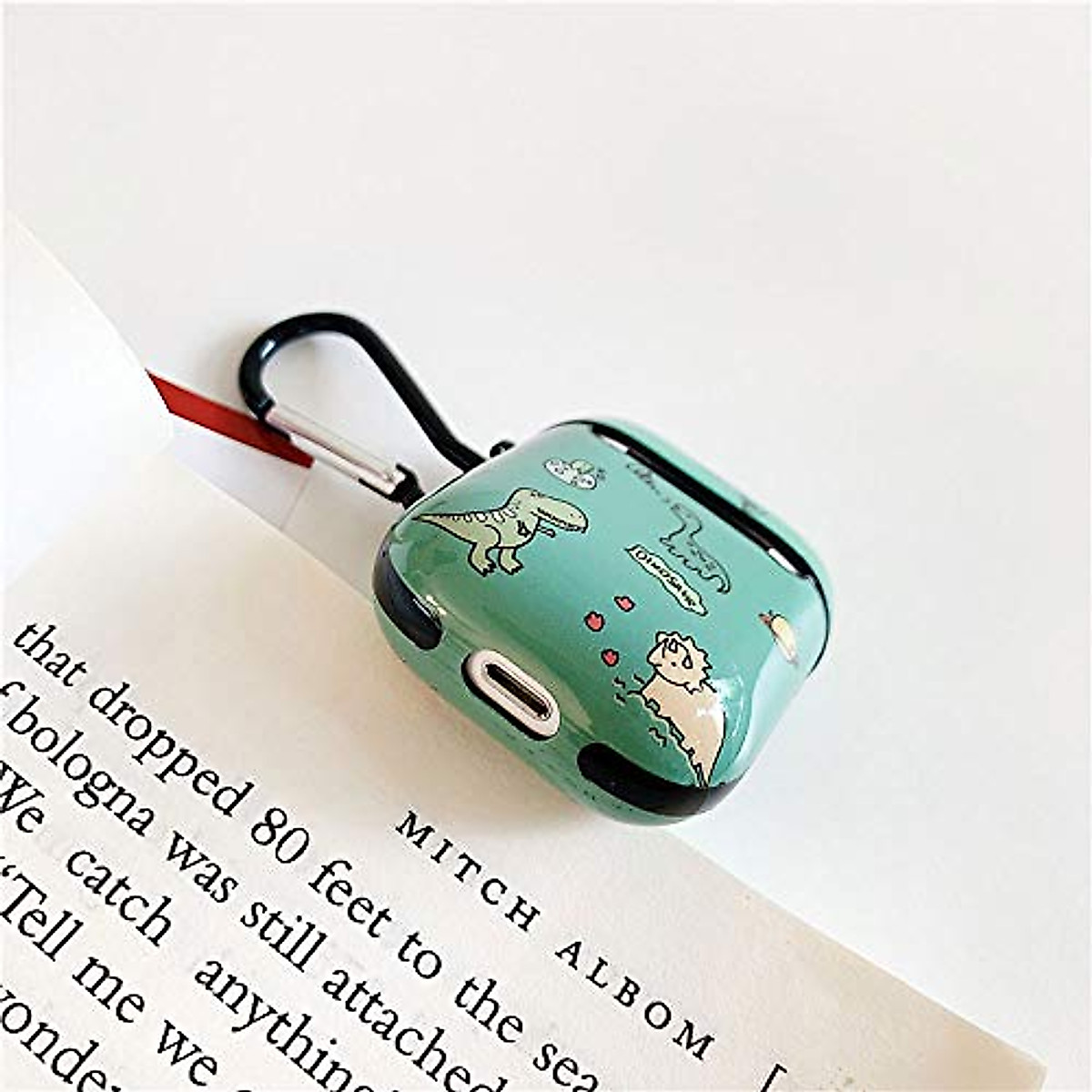 Rertnocnf Compatible with Earbuds Case Airpods Pro, Cute Dinosaur Family Pattern Anti-Scratch Shockproof Wireless Earphone Protector Keychain Green