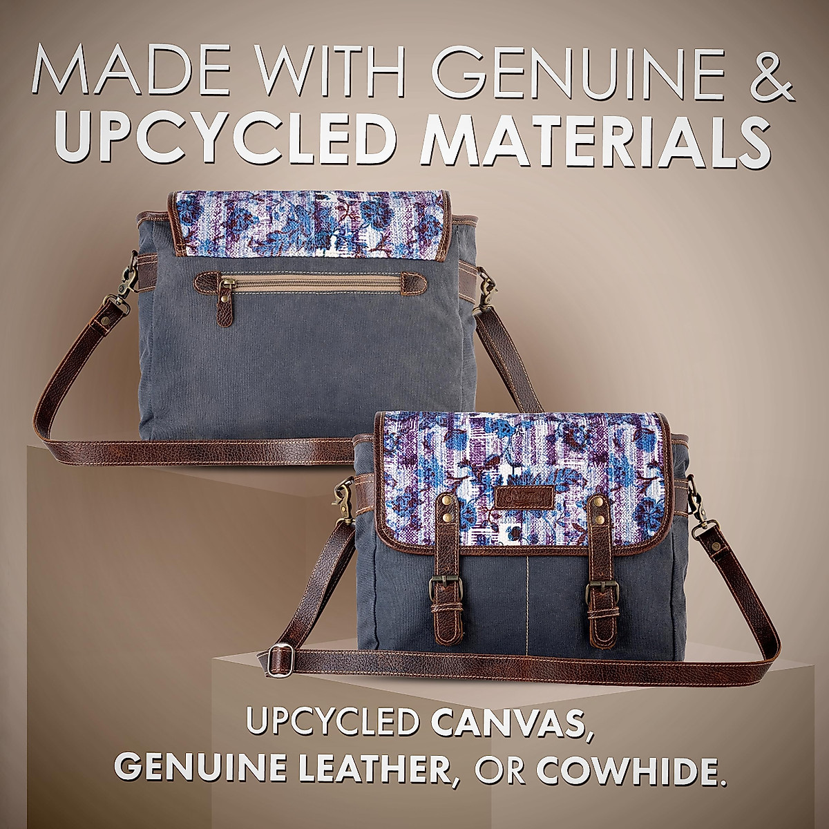 SIXTEASE Womens Shoulder Bag Vintage Style Shoulder Bags for Women - Made with Genuine Leather, Upcycled Canvas, or Hair On - Handmade, Adjustable Strap, Brass and Zinc Hardware - Helio