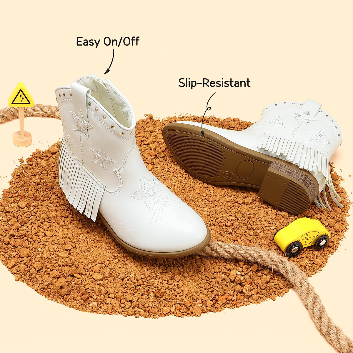 DREAM PAIRS Girls Cowgirl Cowboy Ankle Western Boots Side Zipper Riding Shoes with Tassel Sdbo2302K White Size 2 Little Kid