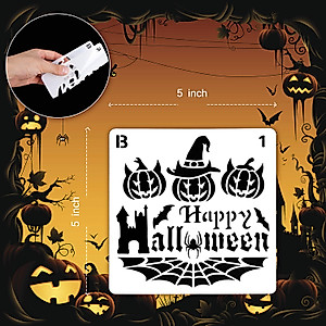 FEBSNOW 32 Pcs Halloween Painting Stencils Reusable Halloween Template Pumpkin Witch Skeleton Skull Vampire for DIY Craft Drawing Painting Spraying Window Glass Wood Airbrush Walls Art