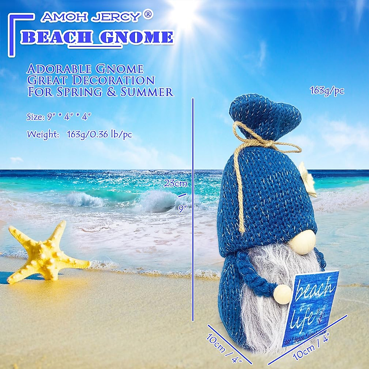 AMOH JERCY Ocean Theme Coastal Gnomes Plush with Starfish Beach Theme Sign Summer Gnomes Plushie Ornaments Tomte Elf Fall Thanksgiving Christmas Decorations Gifts Gnomes for Ages 12+