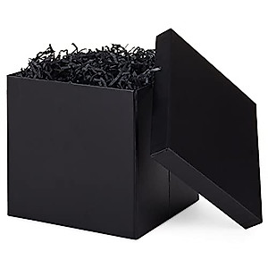 Hallmark 7" Large Box with Lid and Shredded Paper Fill (Black) for Weddings, Holidays, Graduations, Birthdays, Anniversaries