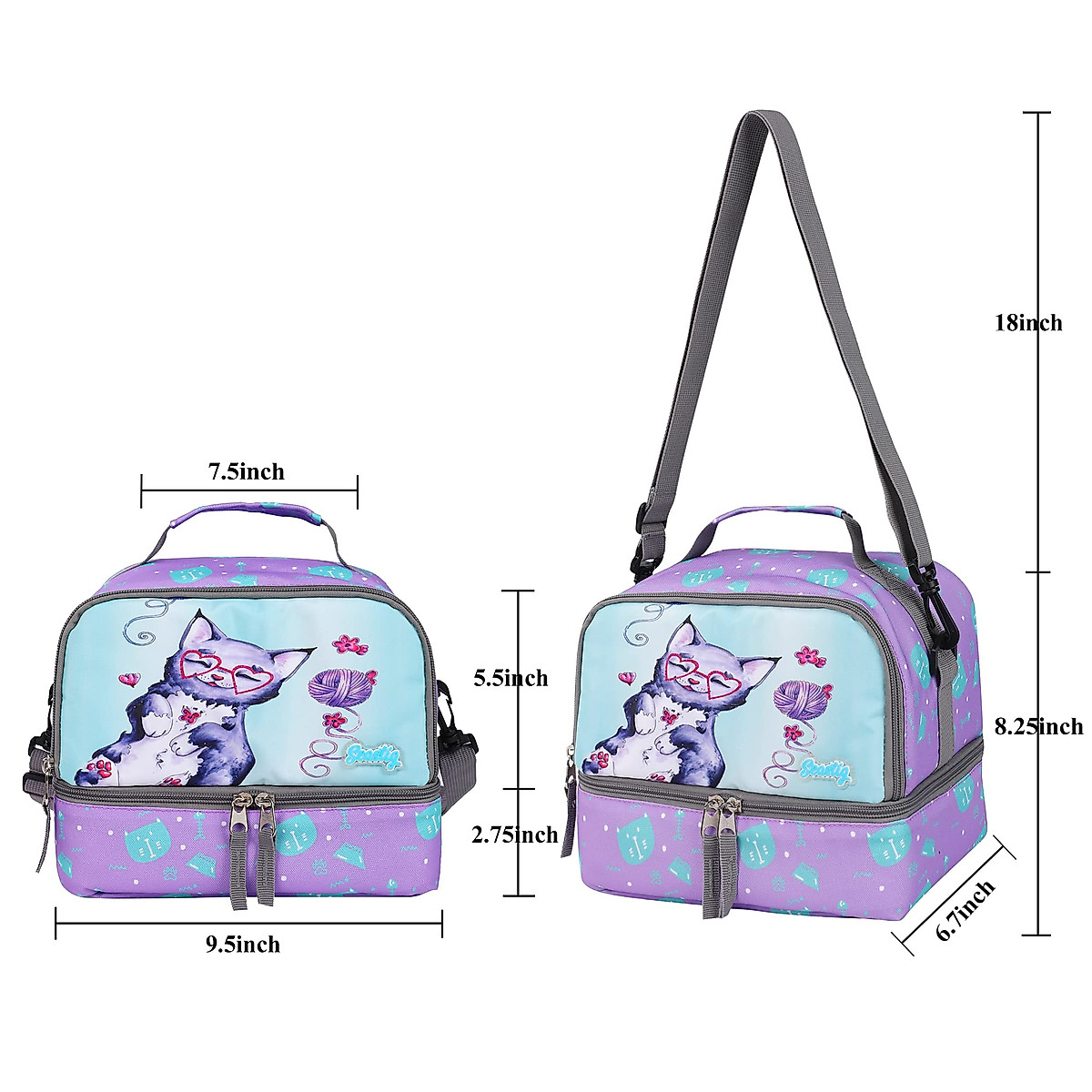 seastig Rolling Backpack for Kids Wheeled Backpack Double Handle Wheeled Backpack with Lunch Bag and Pencil Case Set