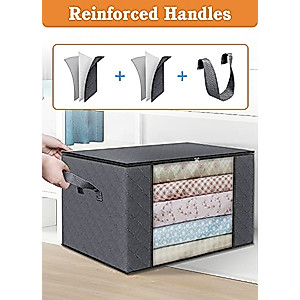 BlissTotes Storage Clothing Bags Storage Clothes Organizer with Reinforced Handle Sturdy Fabric Clear Window for Blankets, Bedding, Collapsible with Sturdy Zipper, 6 Pack, 60L, Grey