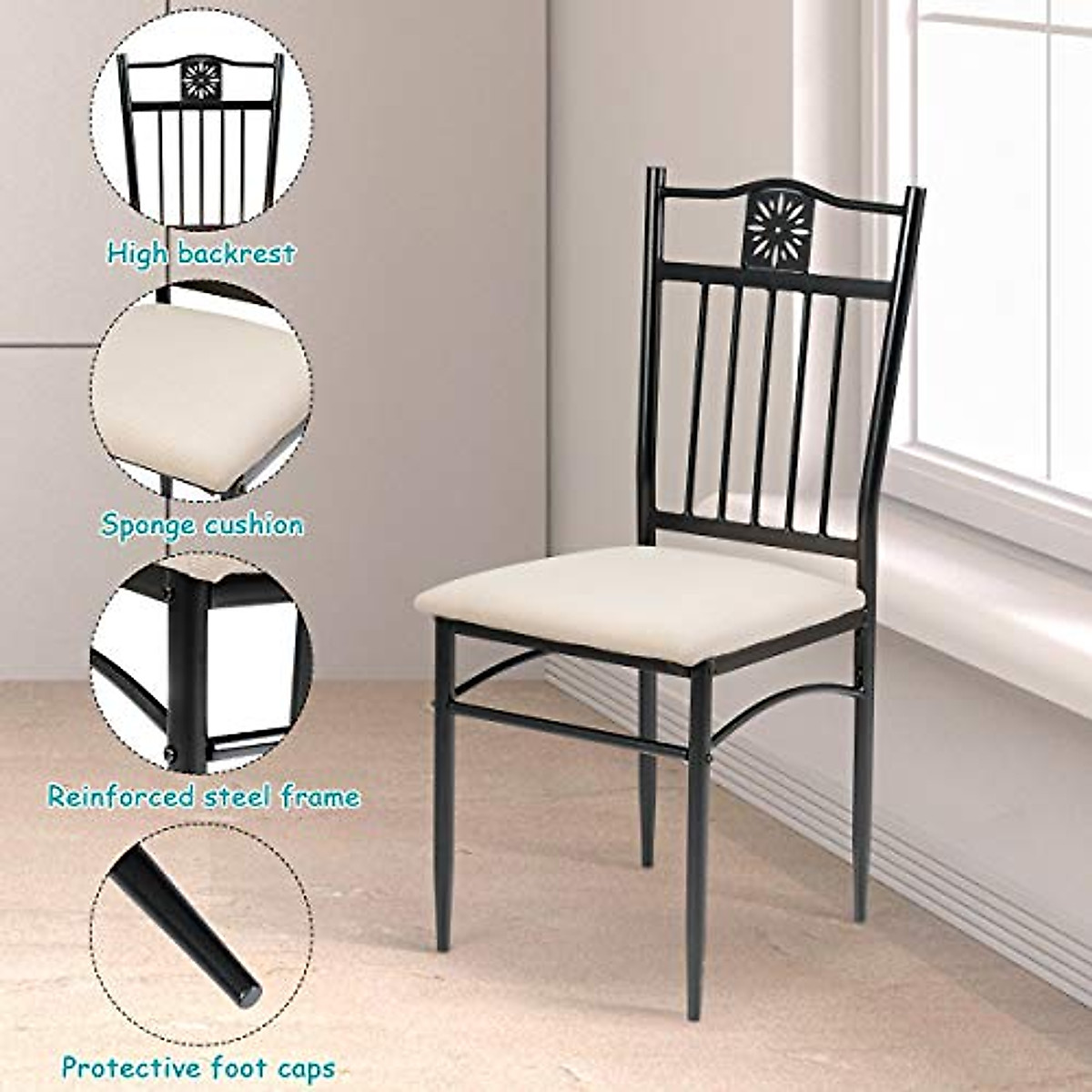 Tangkula 5 Piece Dining Table and Chairs Set Vintage Retro Wood Top Metal Frame Padded Seat Dining Table Set Home Kitchen Dining Room Furniture